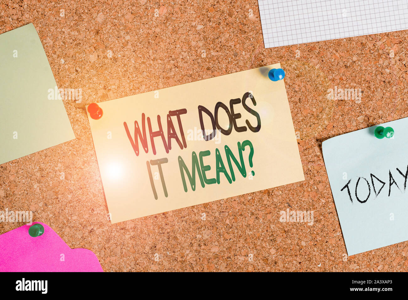 Writing note showing What Does It Mean Question. Business concept for ...