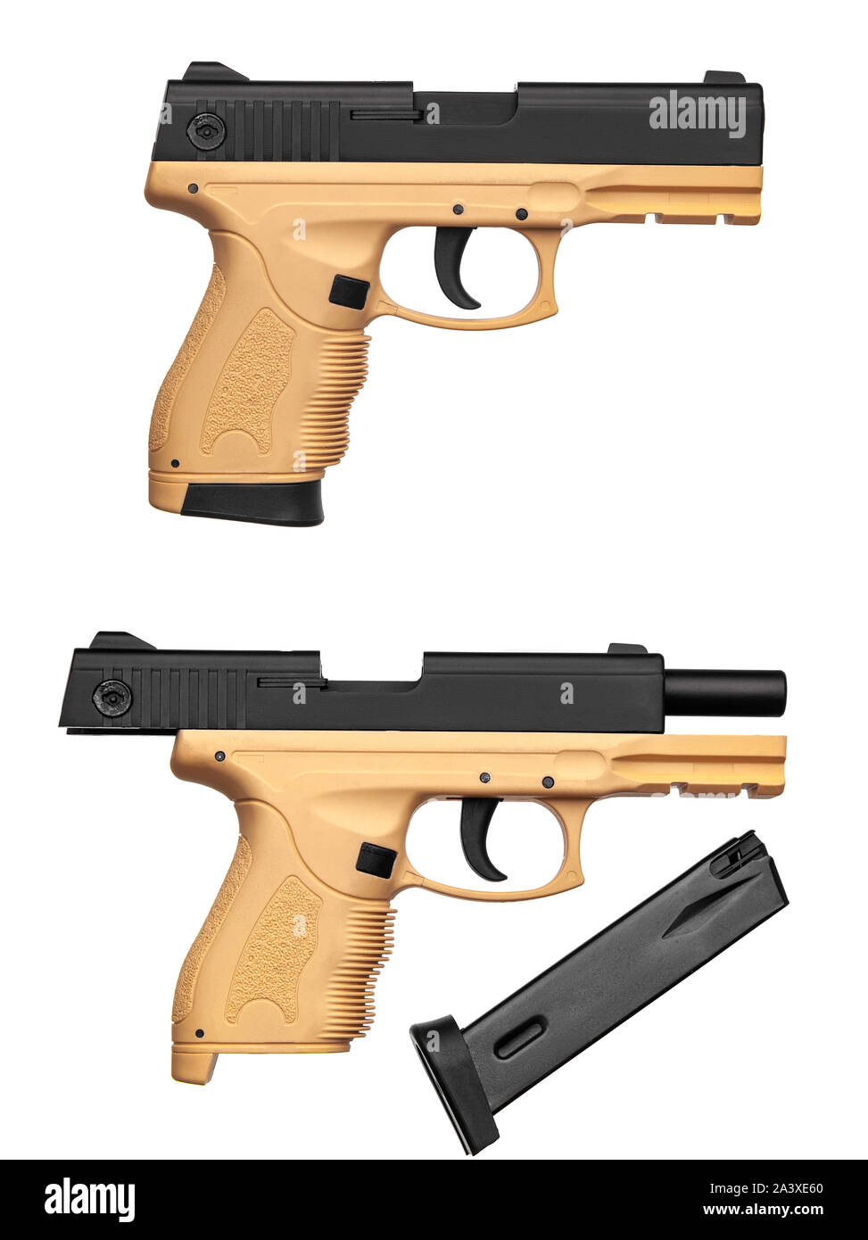 Black brown gun pistol isolated on white background Stock Photo - Alamy