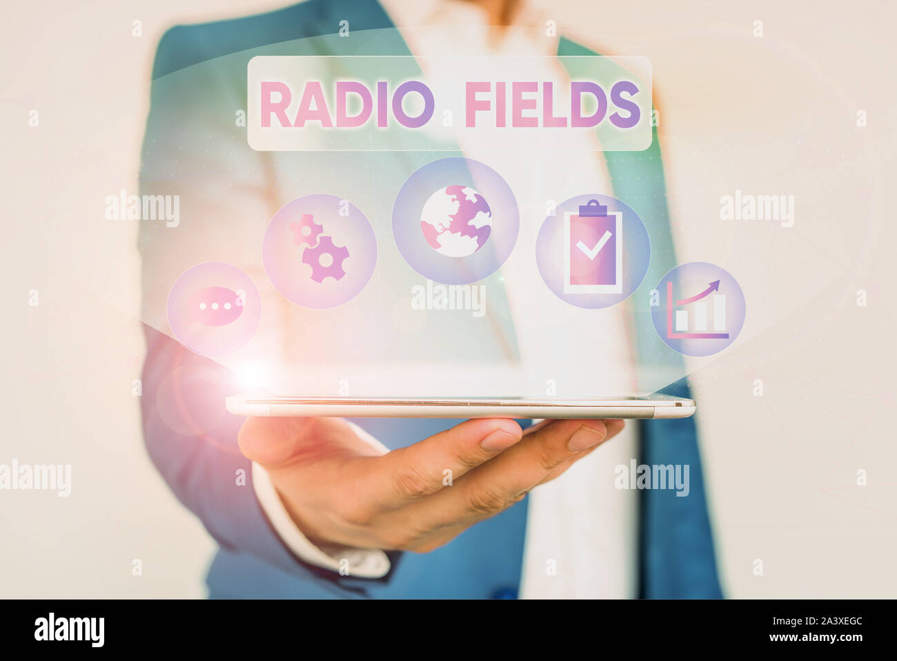 Writing note showing Radio Fields. Business concept for electromagnetic field intensity ...