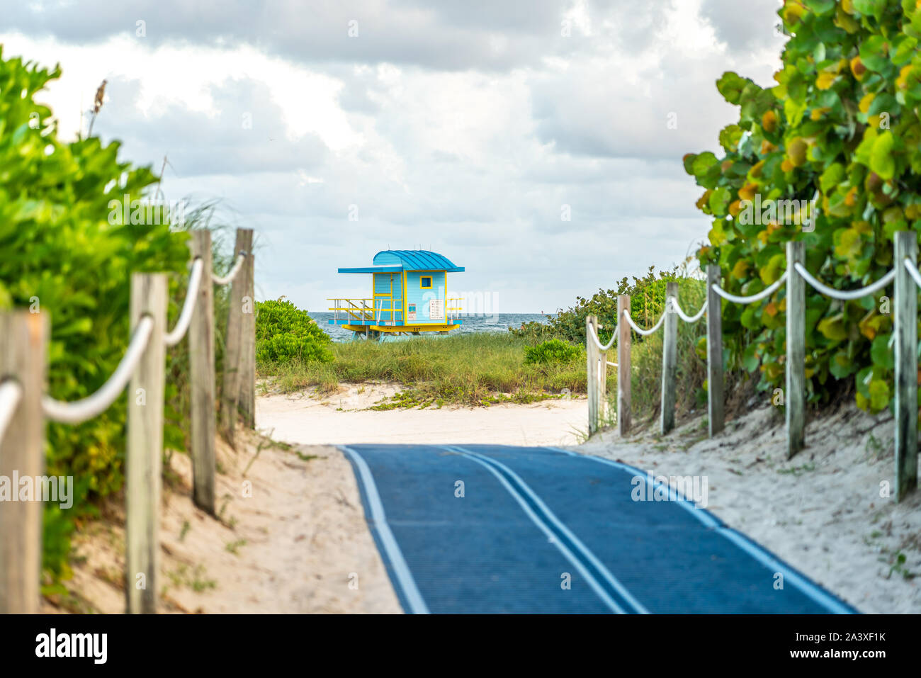 Pathway to the beach in Miami Florida with an ocean background Stock ...