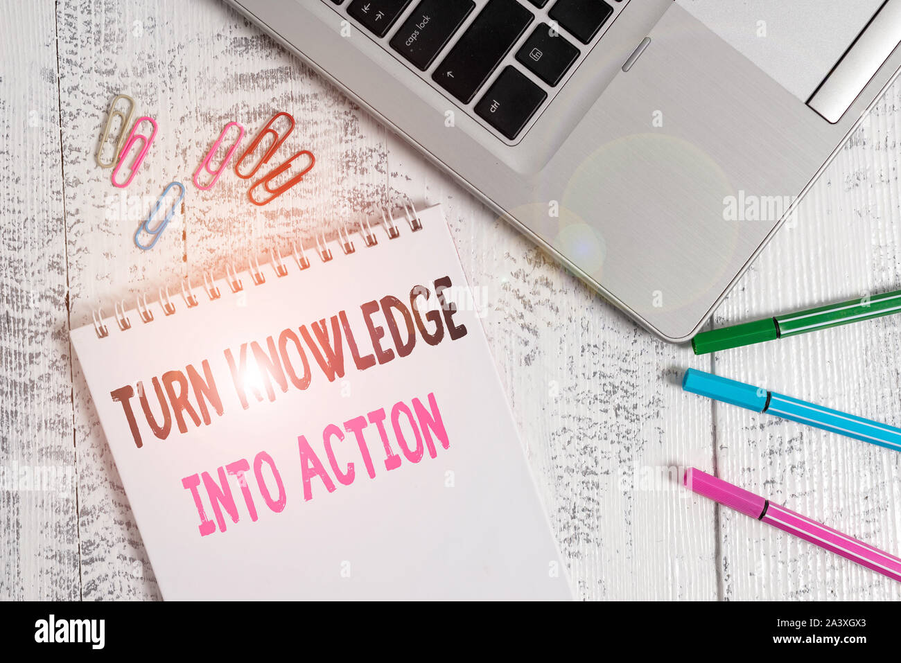 Handwriting text Turn Knowledge Into Action. Conceptual photo Apply what you have learned ...