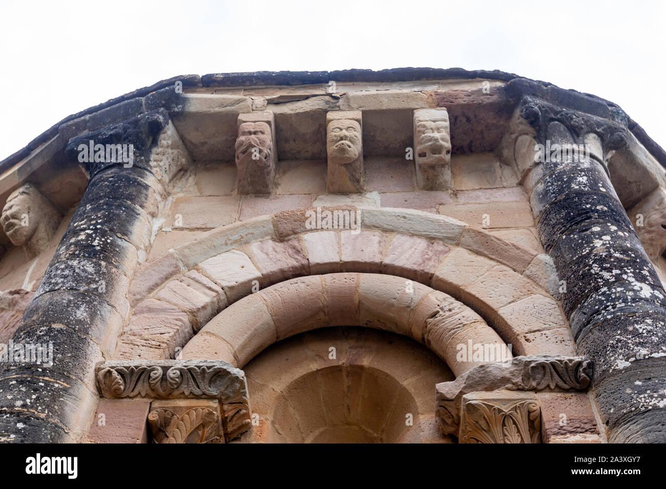 Carved corbels faces in the roof of Church of Saint Mary of Eunate ...