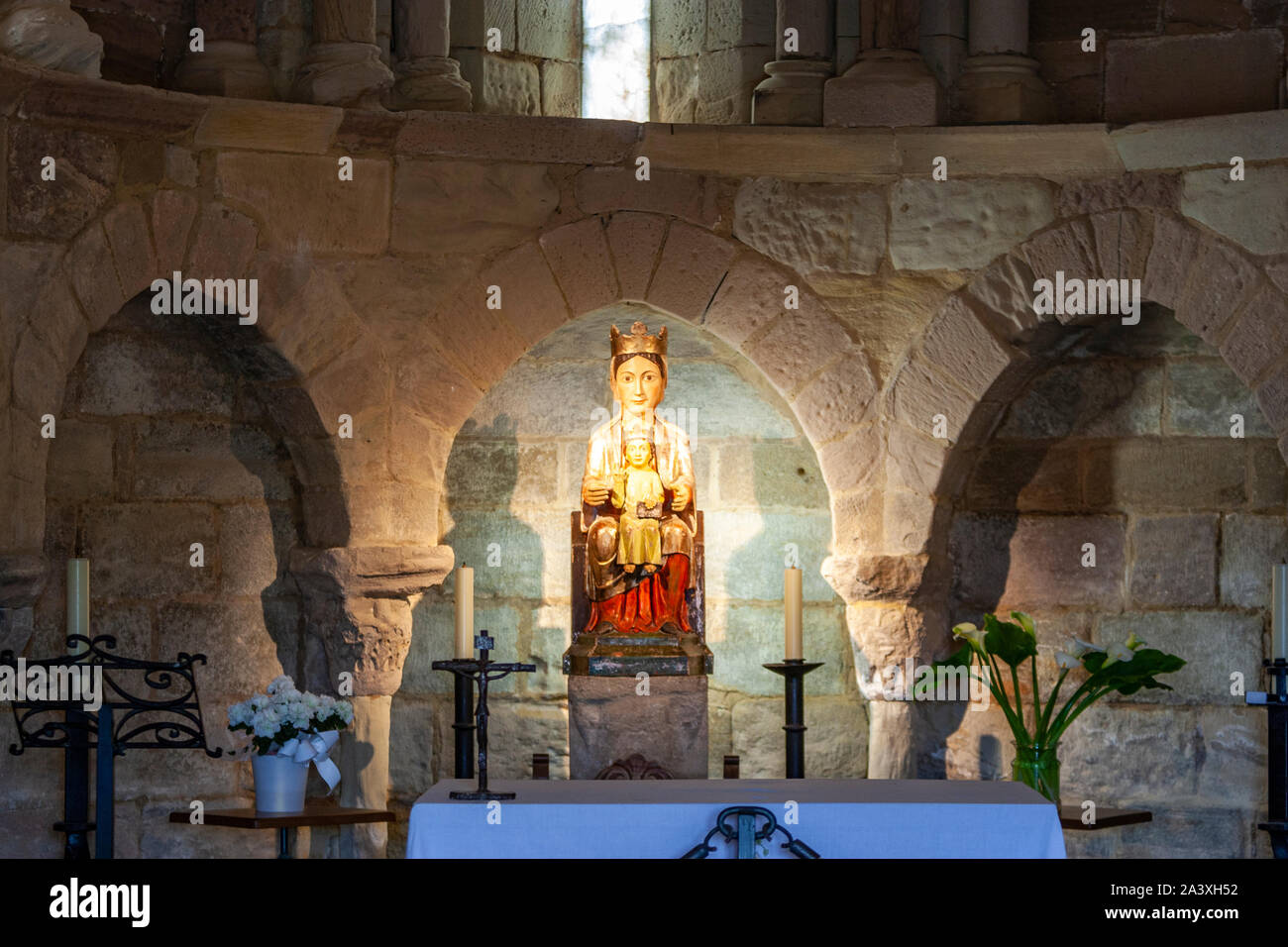 Altar with wooden virgin of eunate polychrome figure hi-res stock ...