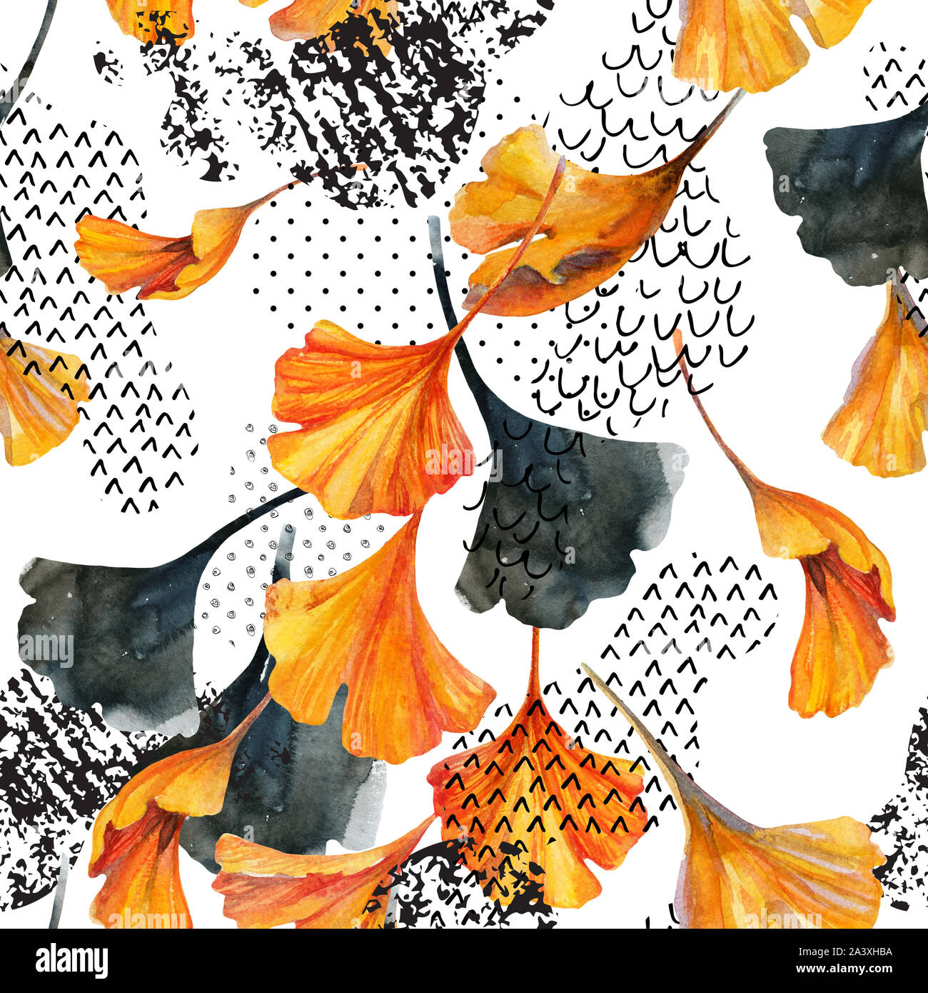 Abstract watercolor seamless pattern in autumn colors. Drawing of ...