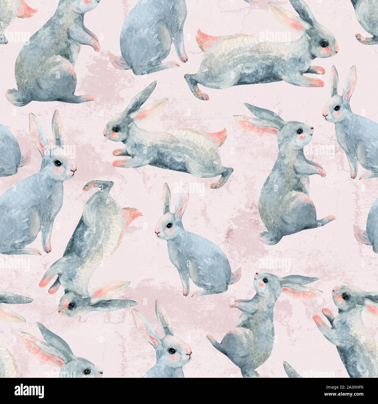 Hand painted watercolor rabbits background. Cute bunny seamless pattern ...