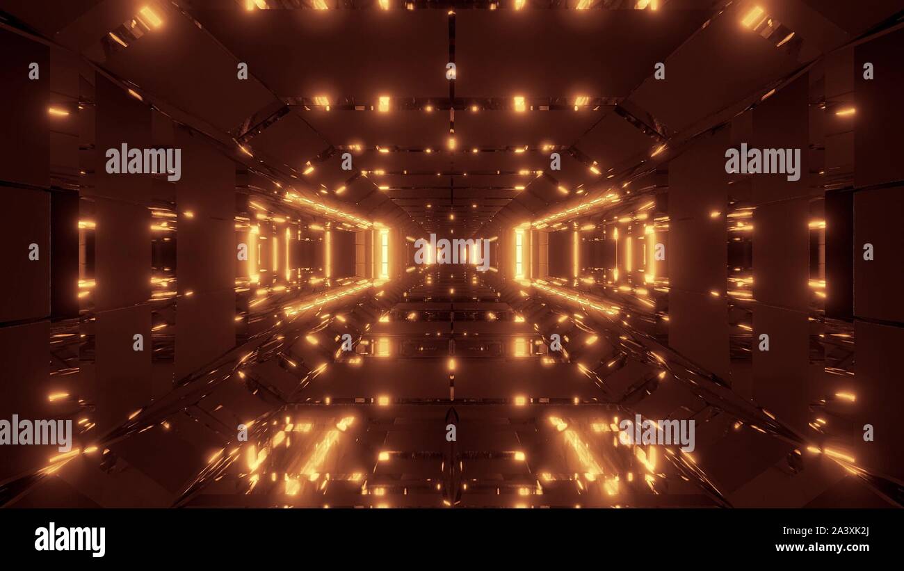 futuristic sci-fi space hangar with nice glowing lights 3d illustration ...