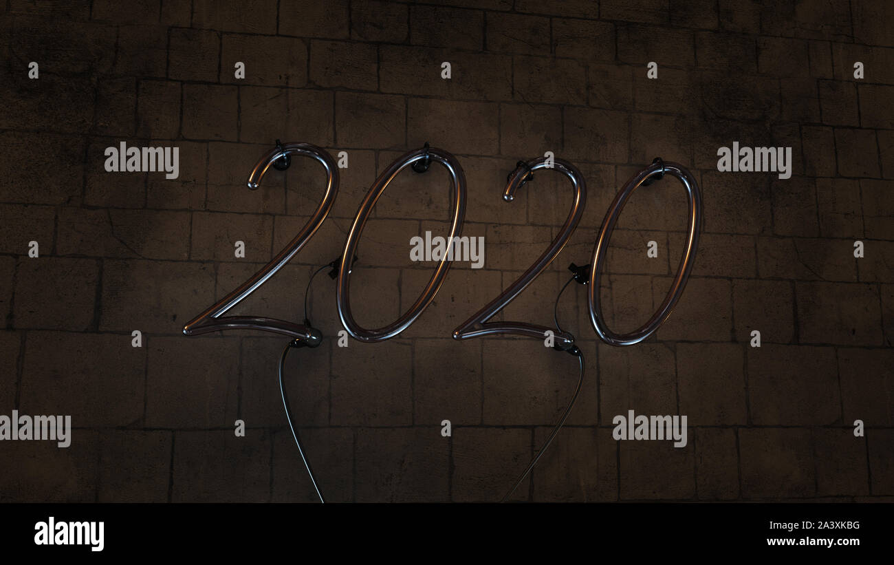 New Years eve neon sign saying the year 2020, this sign had had it’s ...