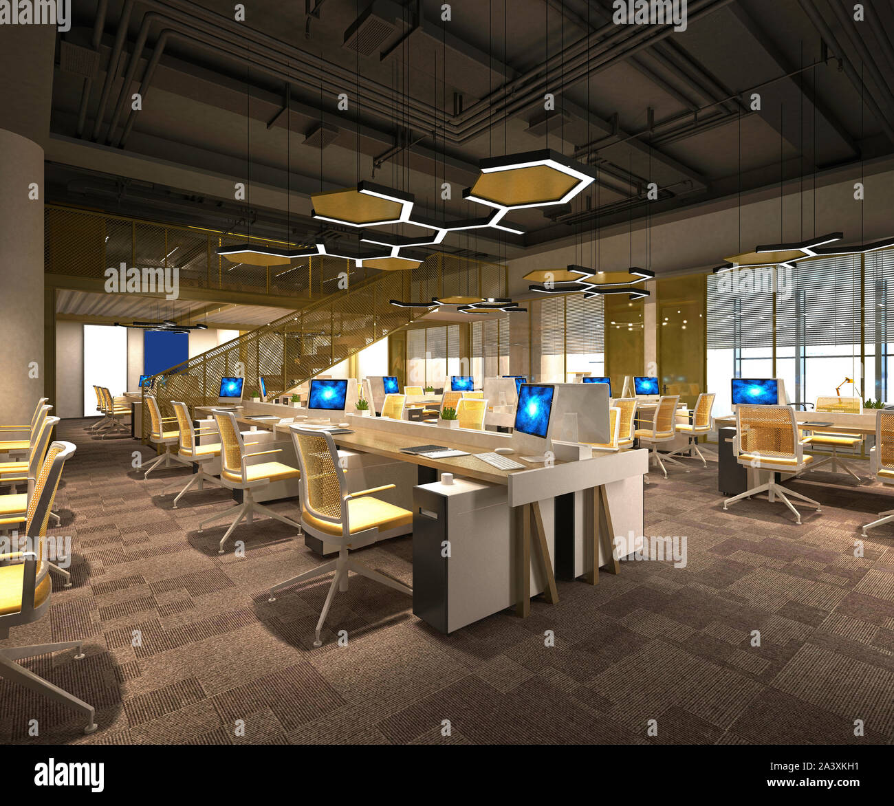 3d render working office Stock Photo - Alamy