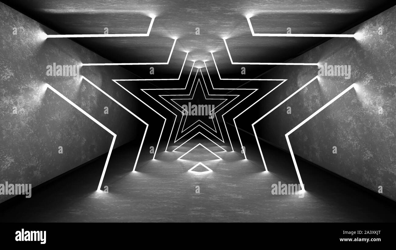 Night club interior lights 3d render for laser show. Glowing lines ...