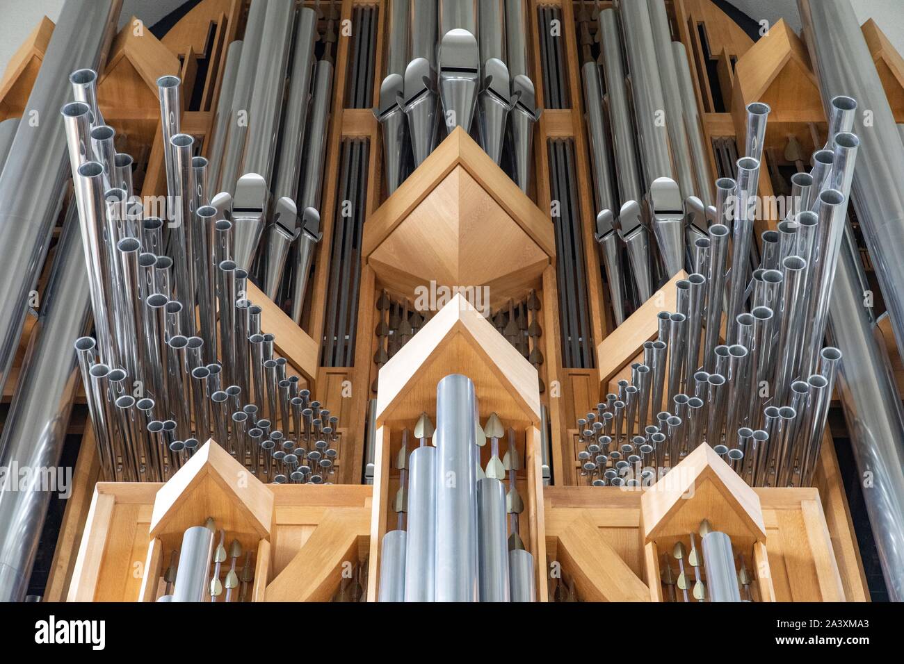 DETAIL OF THE ORGAN INSIDE THE MODERN CATHEDRAL OF HALLGRIMSKIRKJA ...