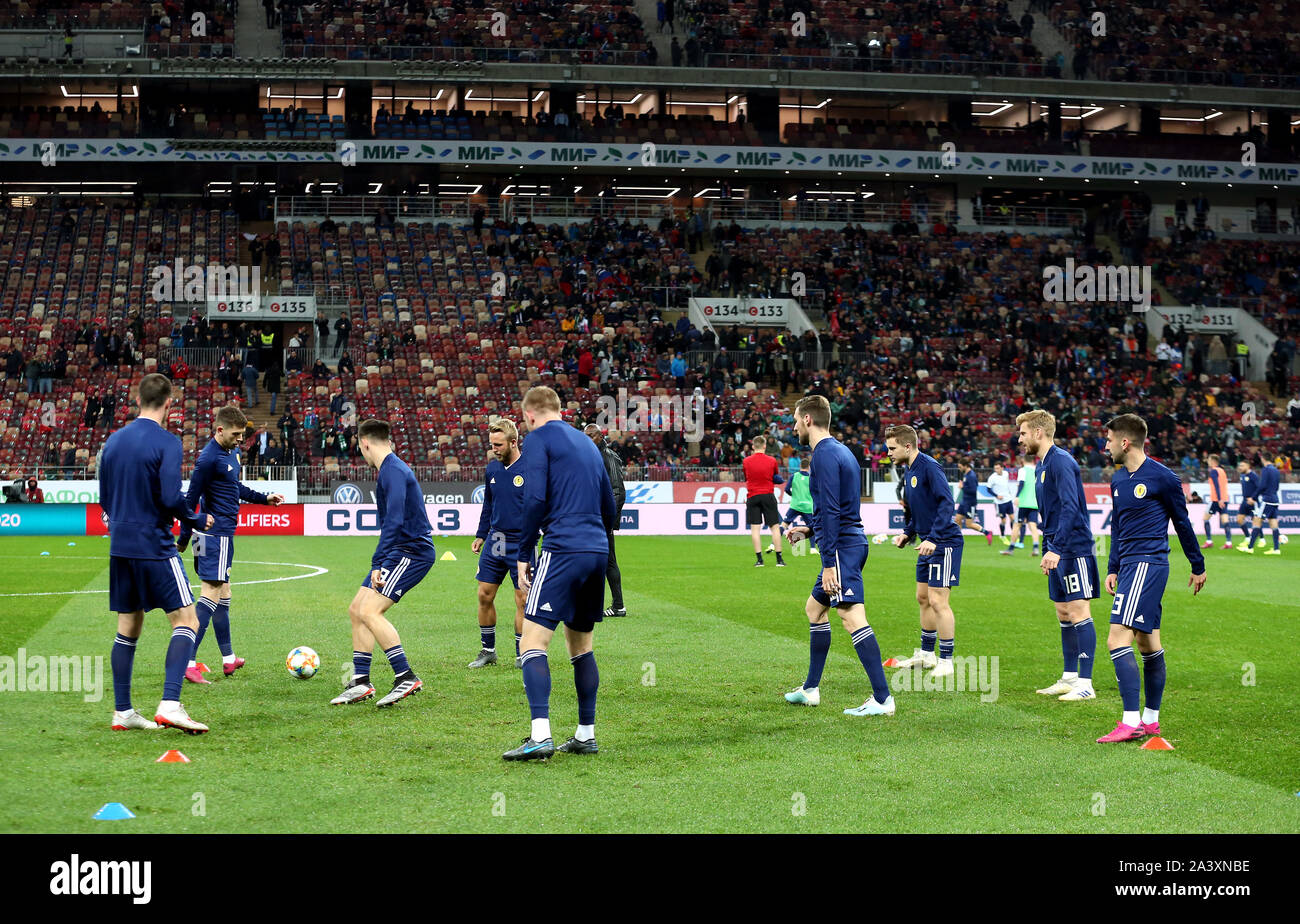 Scotland's players warm up before the UEFA Euro 2020 qualifying, group ...