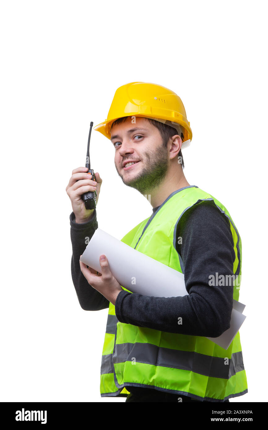 Portrait of engineer on white backgroun. Isolated Stock Photo - Alamy