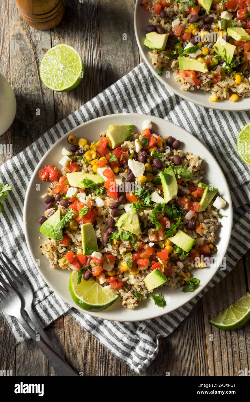 Homemade Mexican Baja Rice Bowl with Avocado and Salsa Stock Photo - Alamy