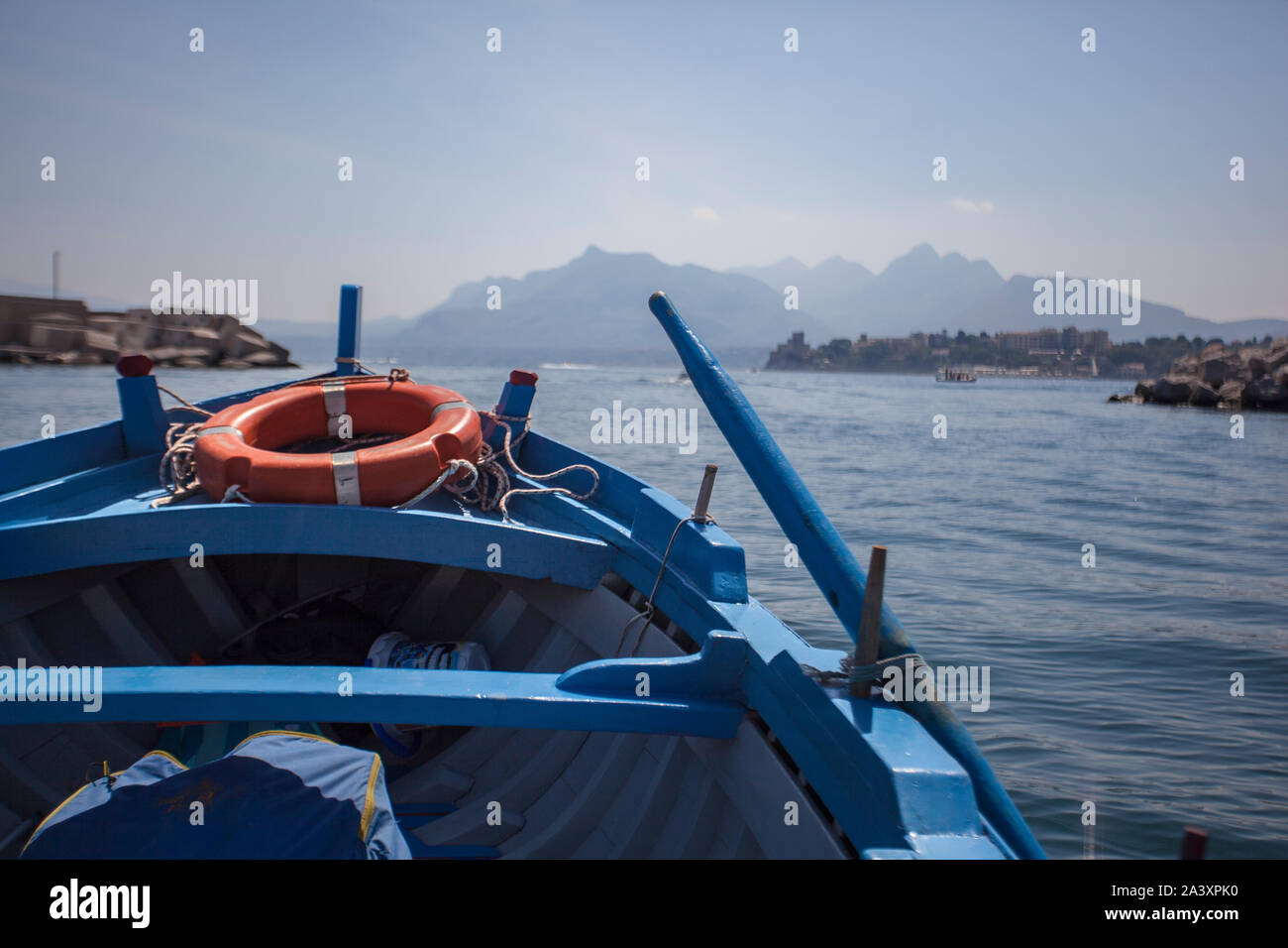 Rowing blue boat detail Stock Photo - Alamy