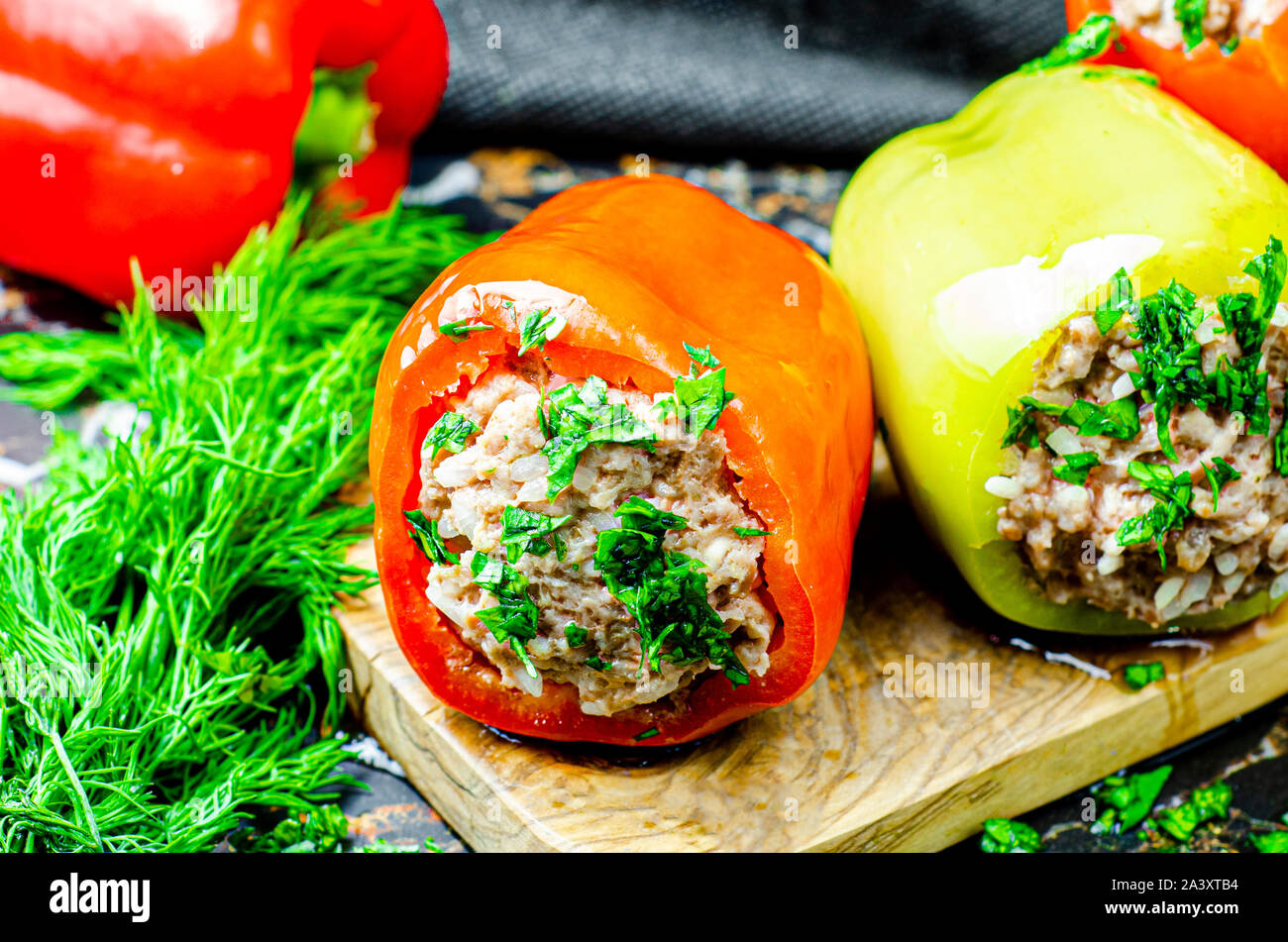 Colorful Stuffed Peppers with meat and rice Stock Photo - Alamy