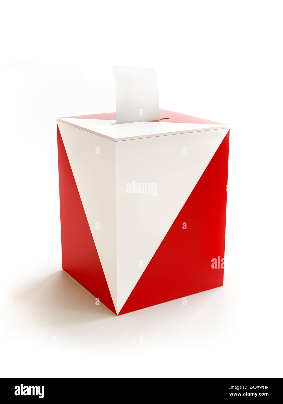3D render of Polish red and white ballot box with voting card on white ...