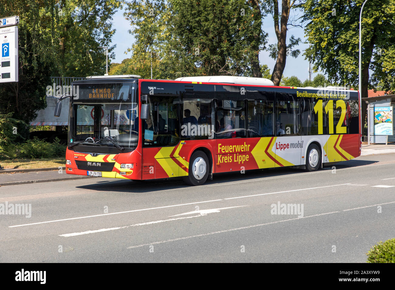 Rescue bus of the fire brigade in the district of Lippe, NRW, 3 busses ...