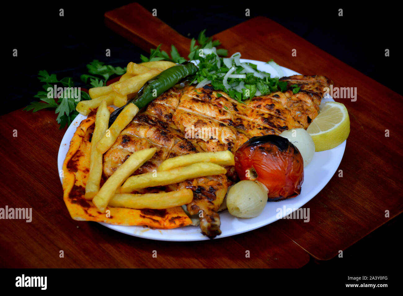 Plate of Traditional arab eastern meal - selections of kebabs Stock ...