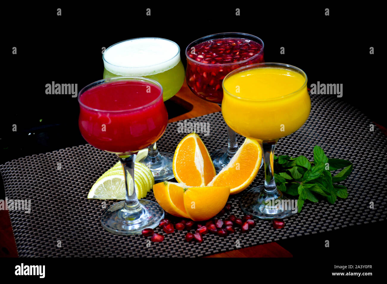 Fariety of cold drinks in small glasses - cocktails drinks Stock Photo ...