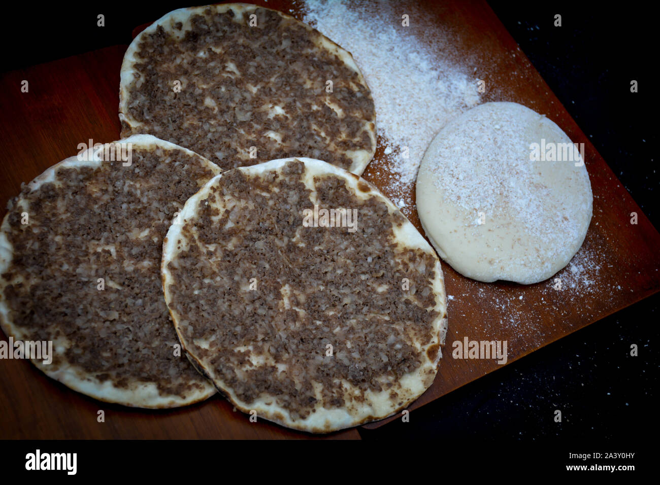 Traditional eastern lahm bajeen black Arabic Middle Eastern food Stock ...
