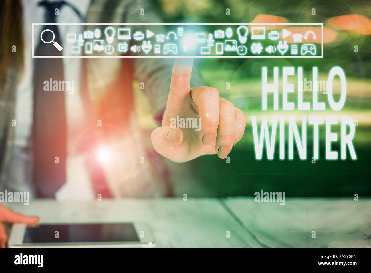Writing note showing Hello Winter. Business concept for coldest season ...