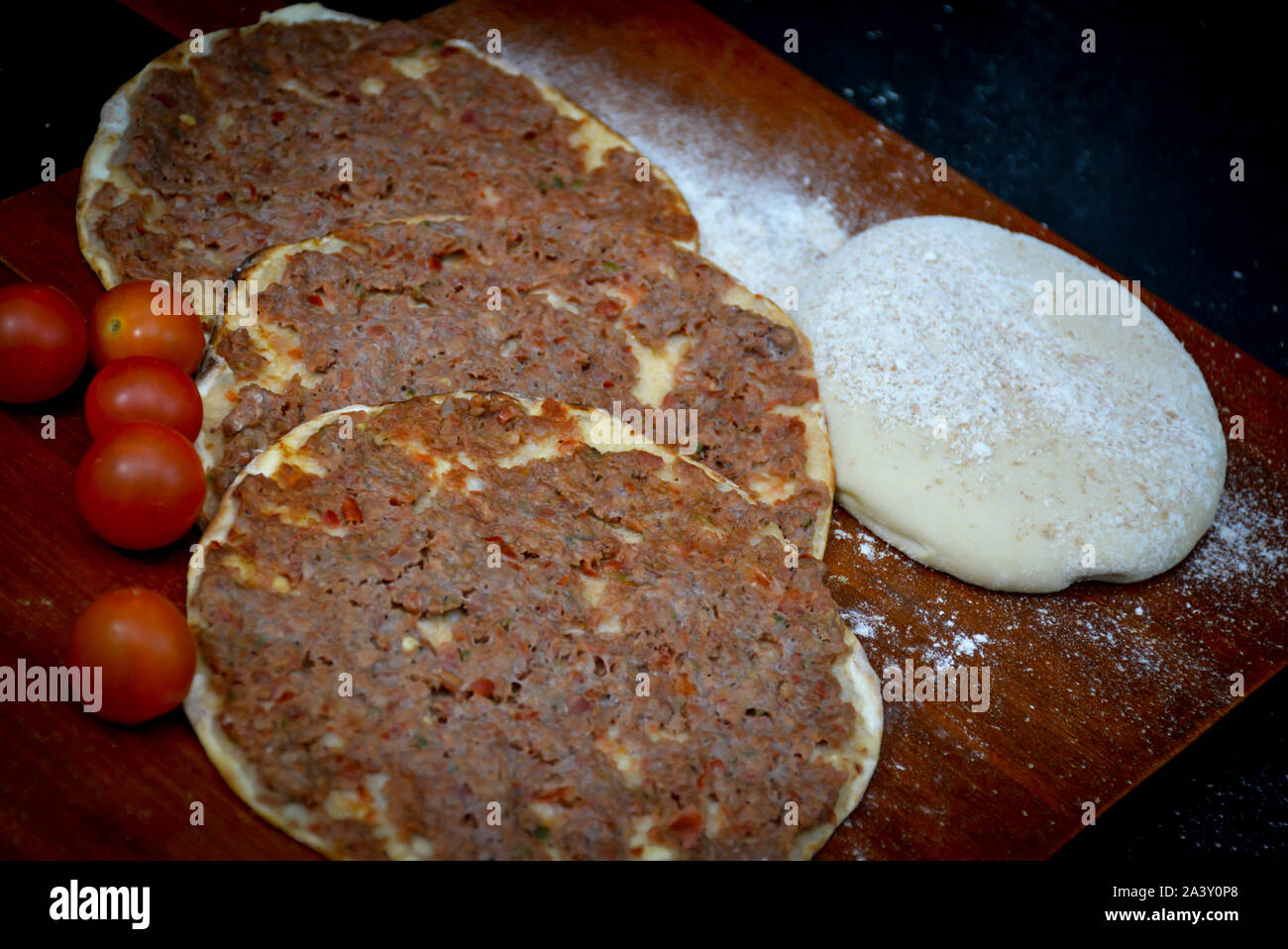 Traditional eastern lahm bajeen red Arabic Middle Eastern food Stock ...