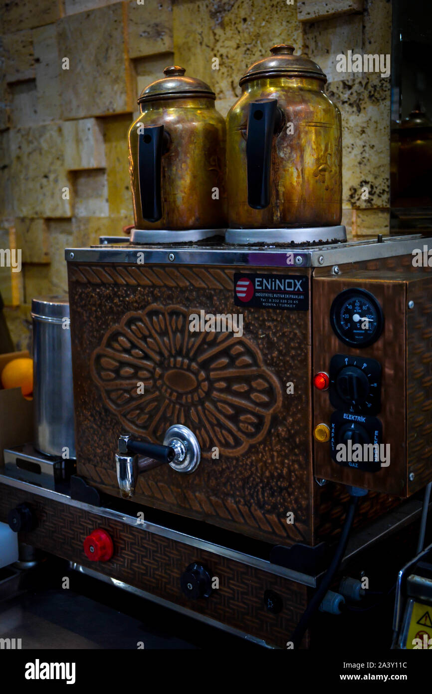 Antique cast iron stove for tea. Turkish tea Stock Photo - Alamy