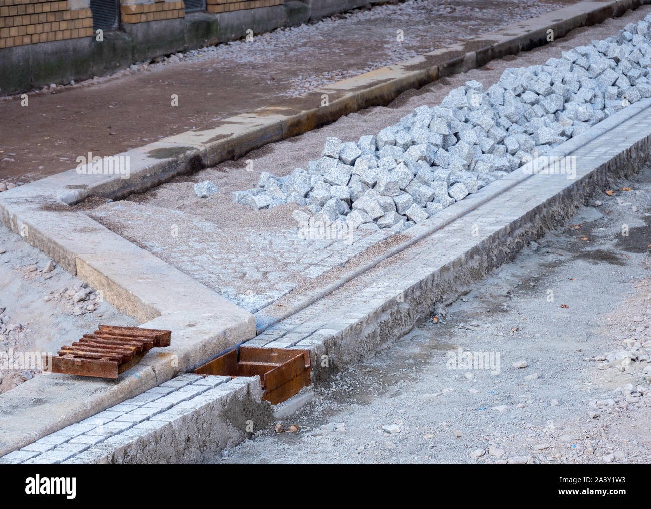 construction footpath on the street Stock Photo - Alamy