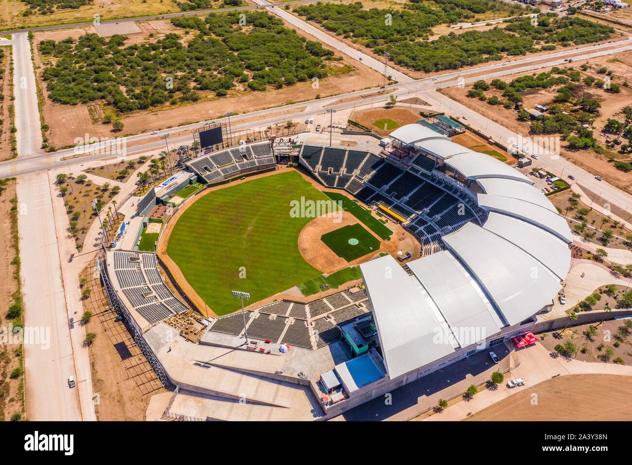 Aerial view, aerial photography of the Yaquis baseball stadium of ...