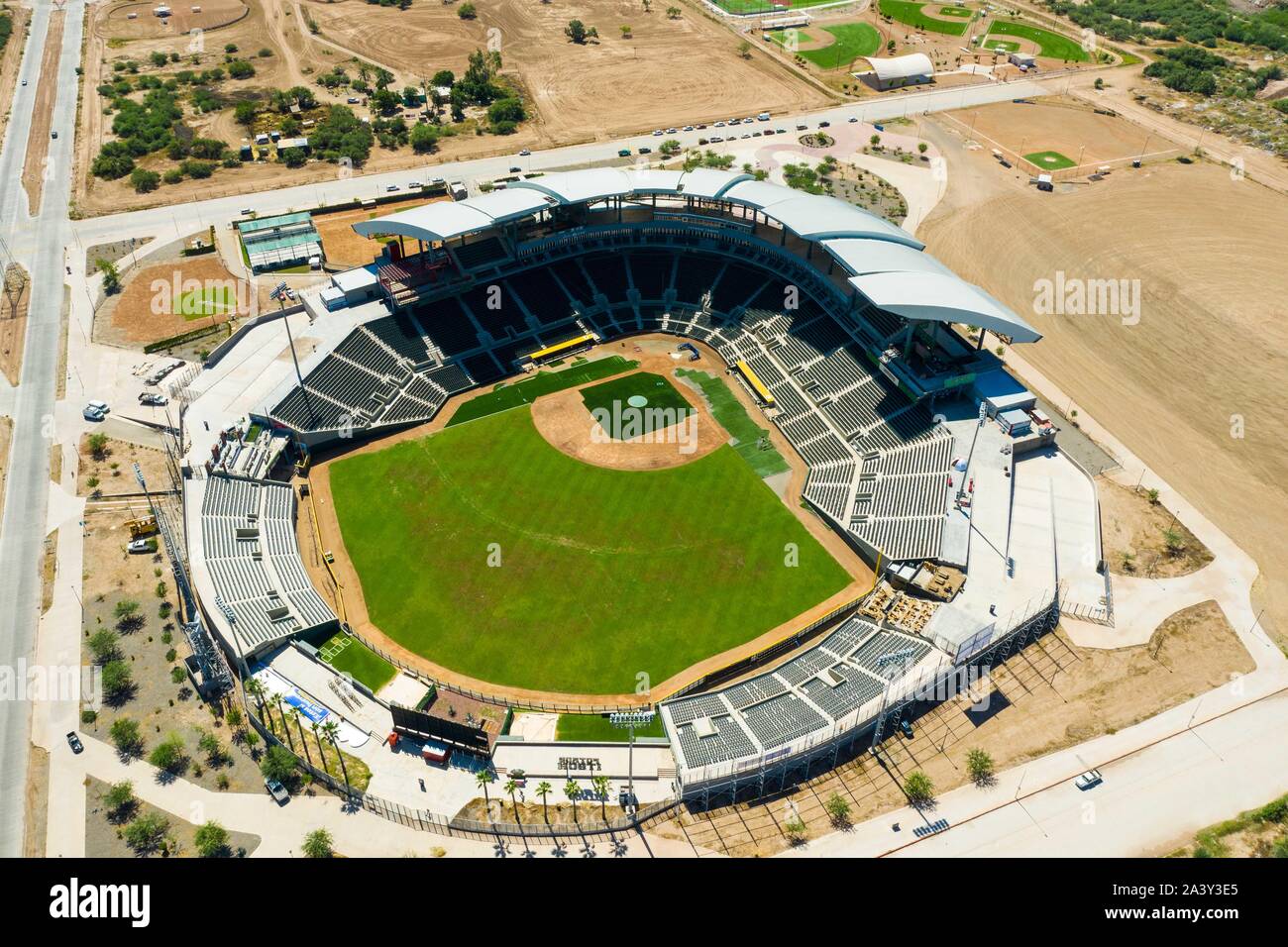 Aerial view, aerial photography of the Yaquis baseball stadium of ...