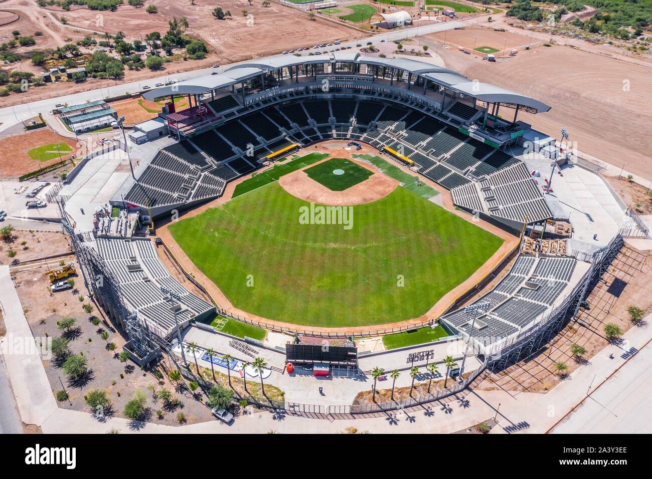 Aerial view, aerial photography of the Yaquis baseball stadium of ...
