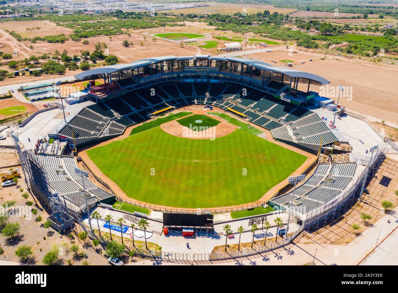 Aerial view, aerial photography of the Yaquis baseball stadium of ...