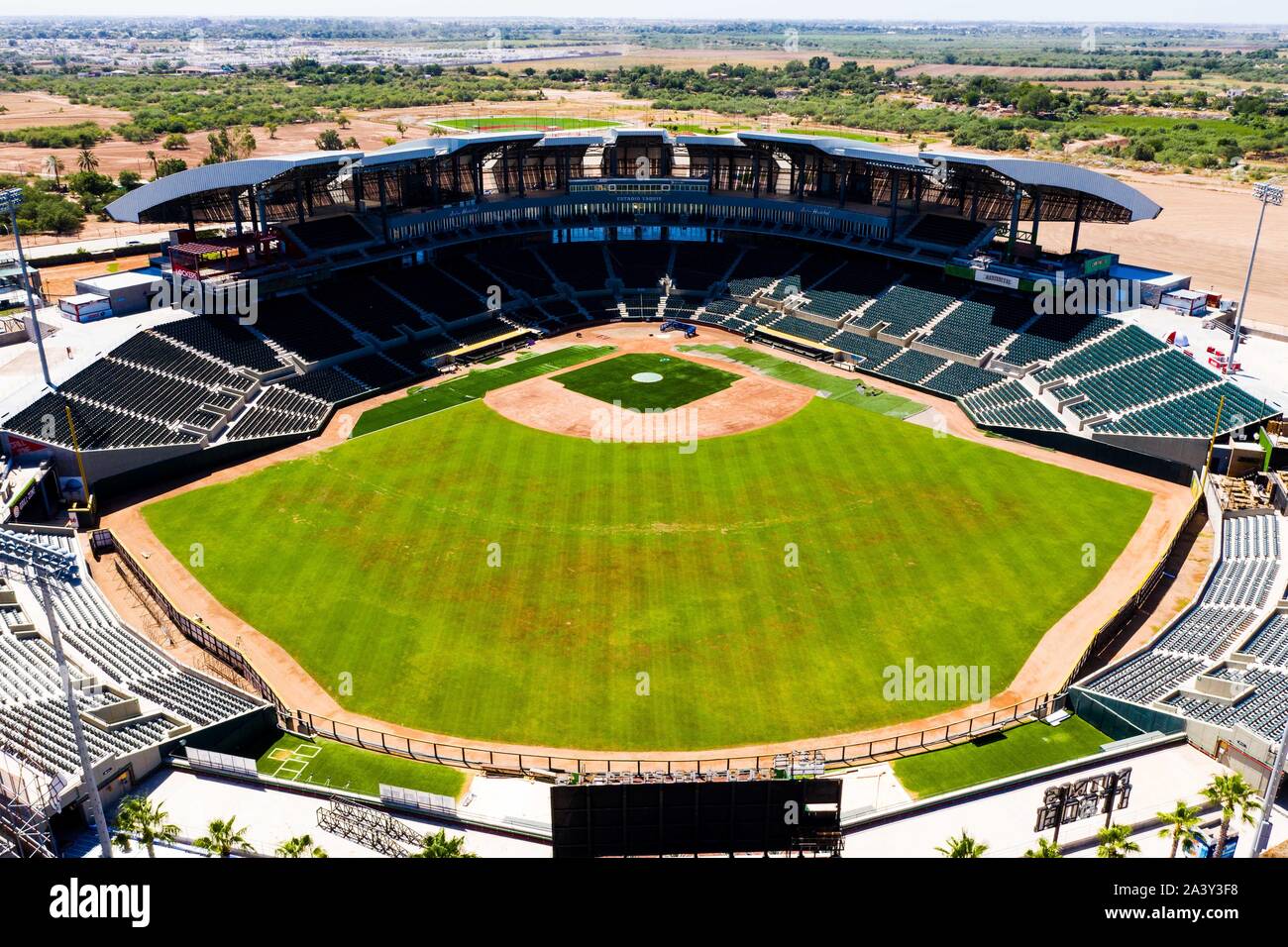 Aerial view, aerial photography of the Yaquis baseball stadium of ...