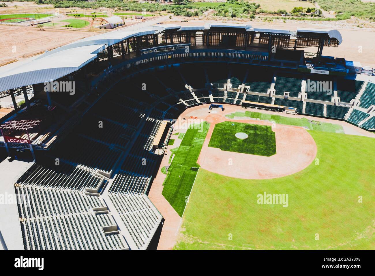 Aerial view, aerial photography of the Yaquis baseball stadium of ...