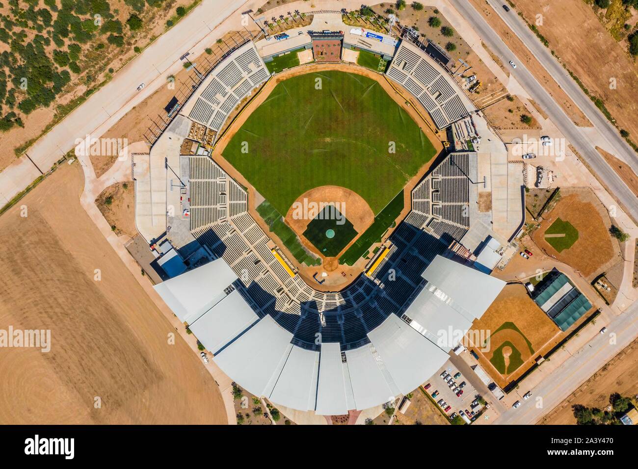 Aerial view, aerial photography of the Yaquis baseball stadium of ...