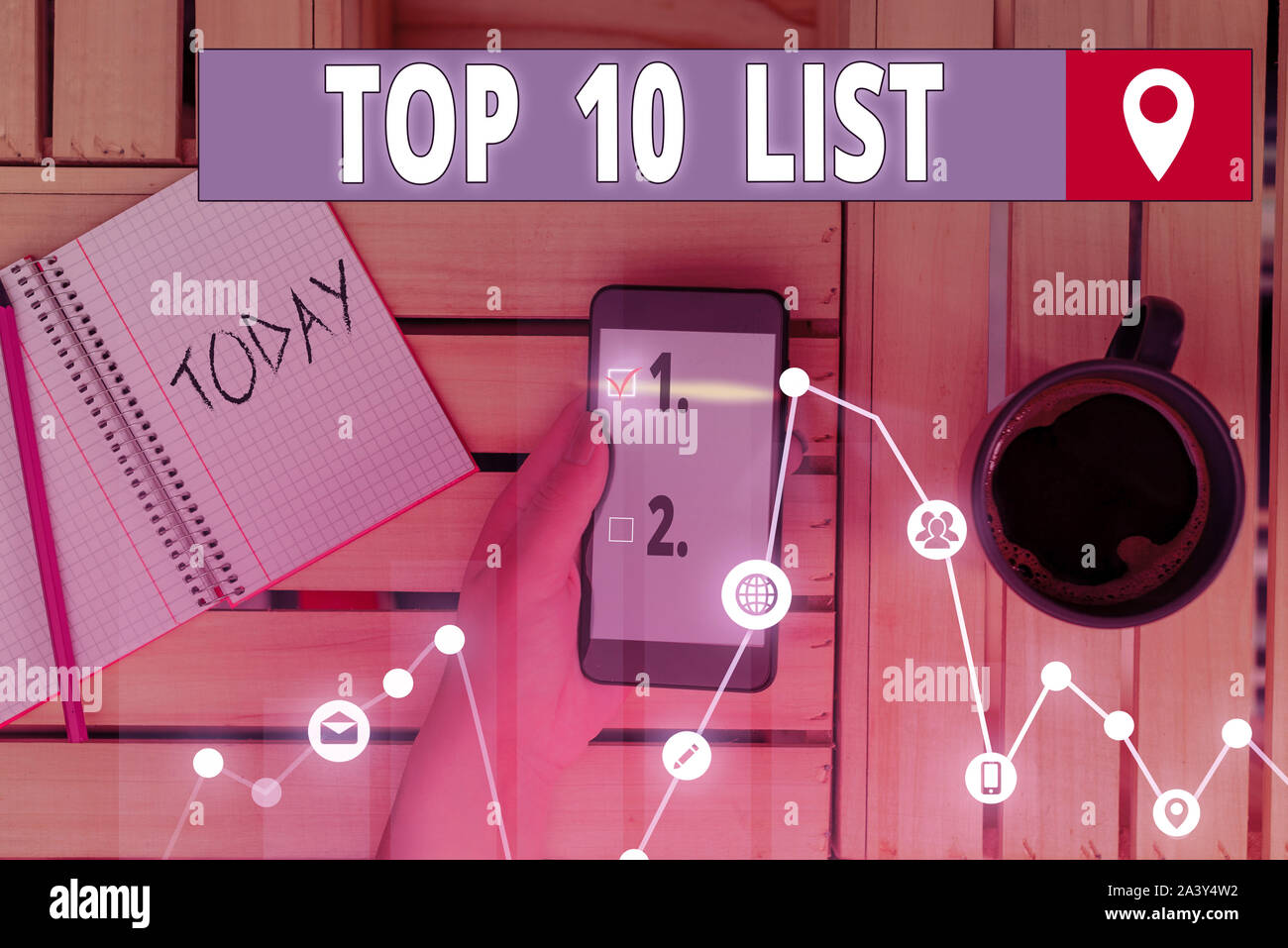 Writing note showing Top 10 List. Business concept for the ten most ...