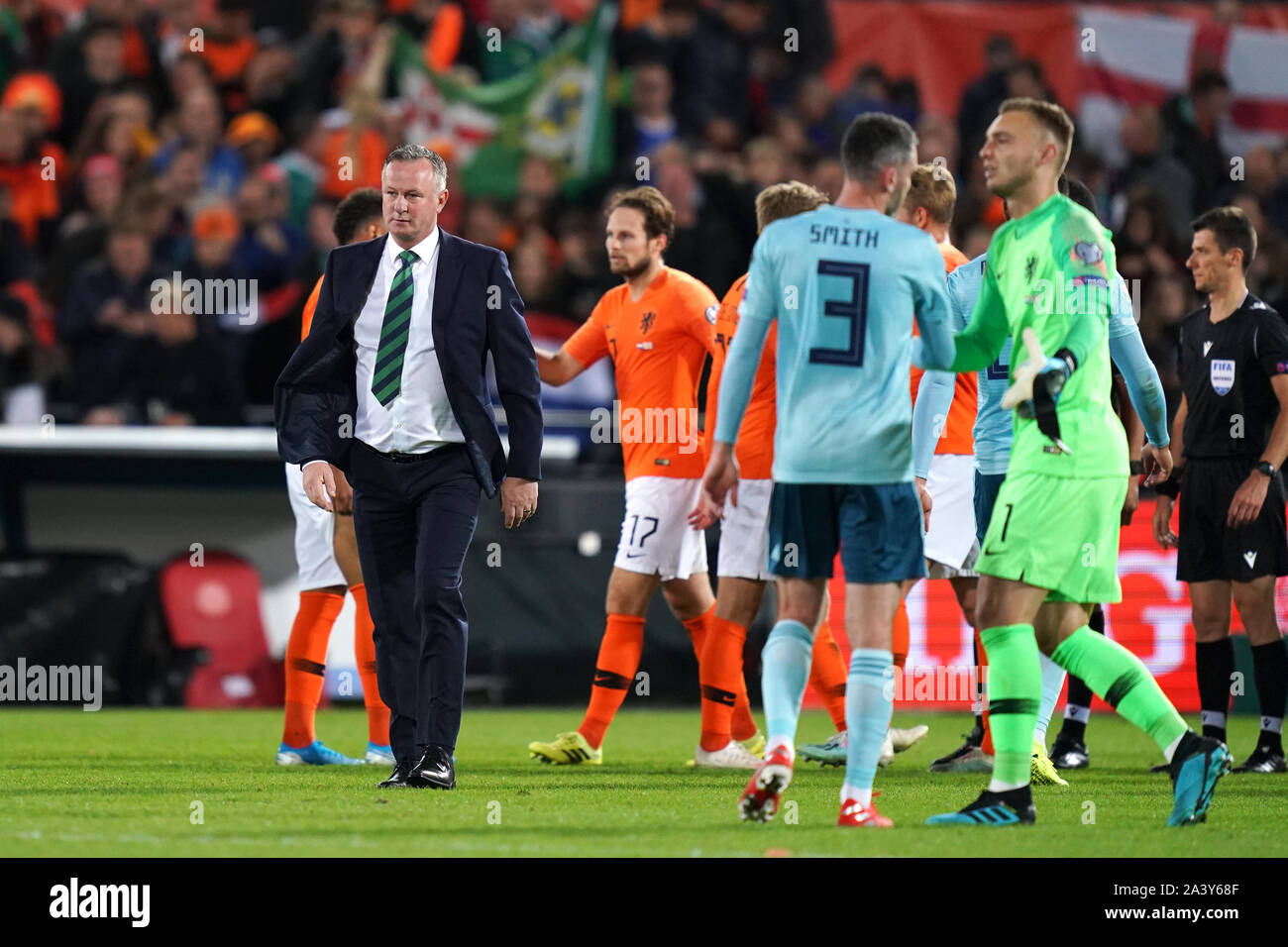 Northern Ireland manager Michael O'Neill (left) after the UEFA Euro ...