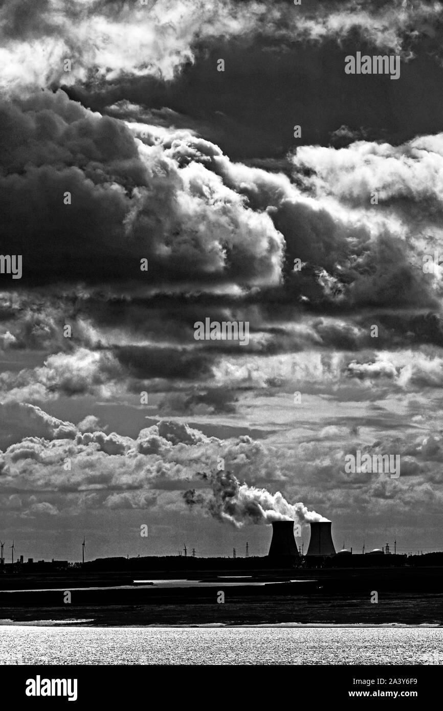 Antwerp Belgium August 10 2019 power lines windfarm and two power ...