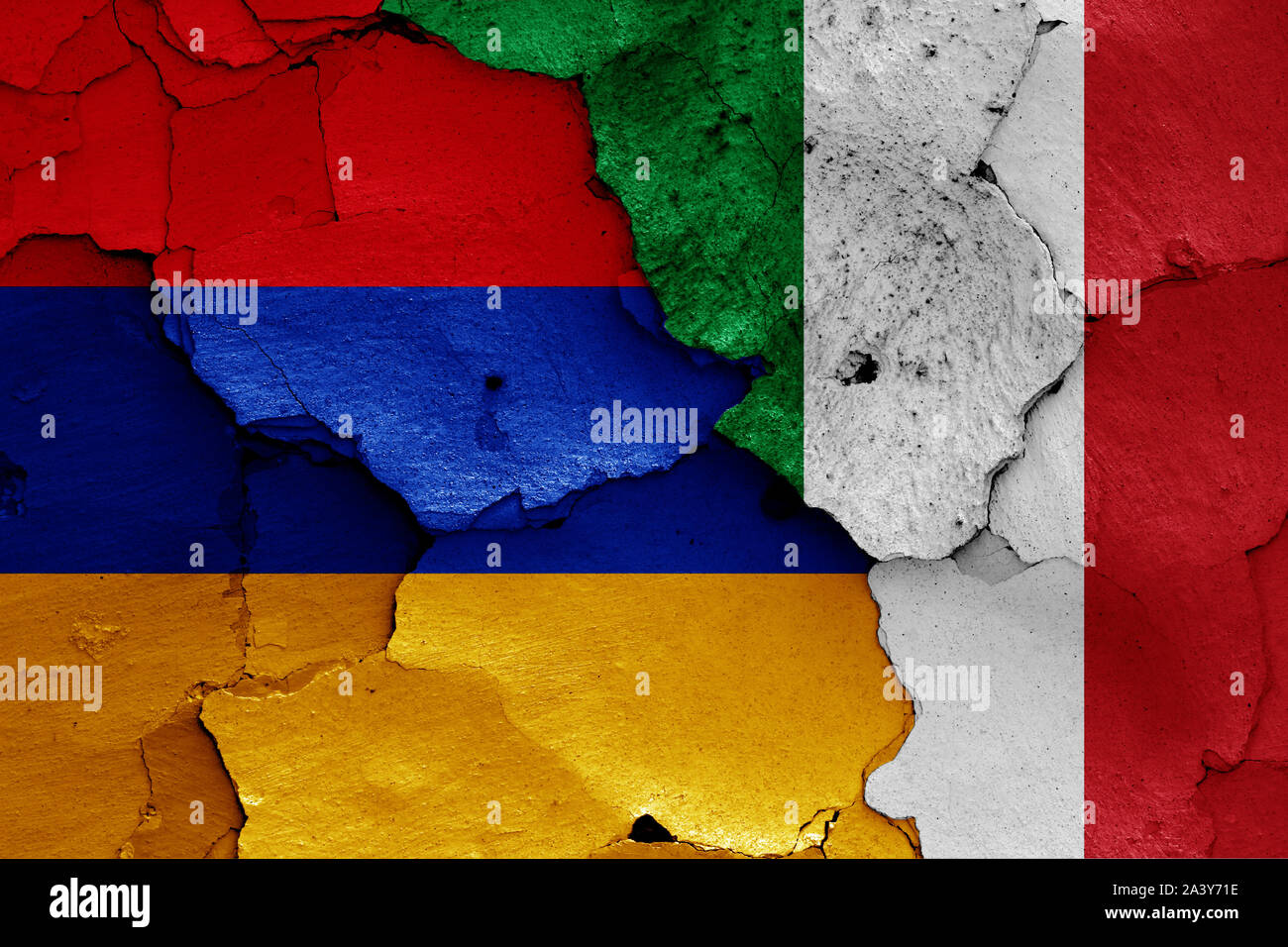 flags of Armenia and Italy painted on cracked wall Stock Photo - Alamy