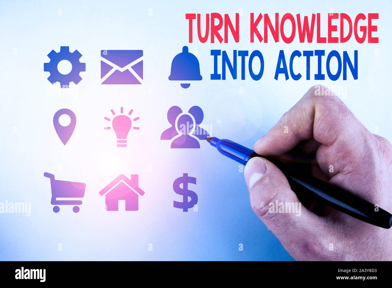 Writing note showing Turn Knowledge Into Action. Business concept for ...