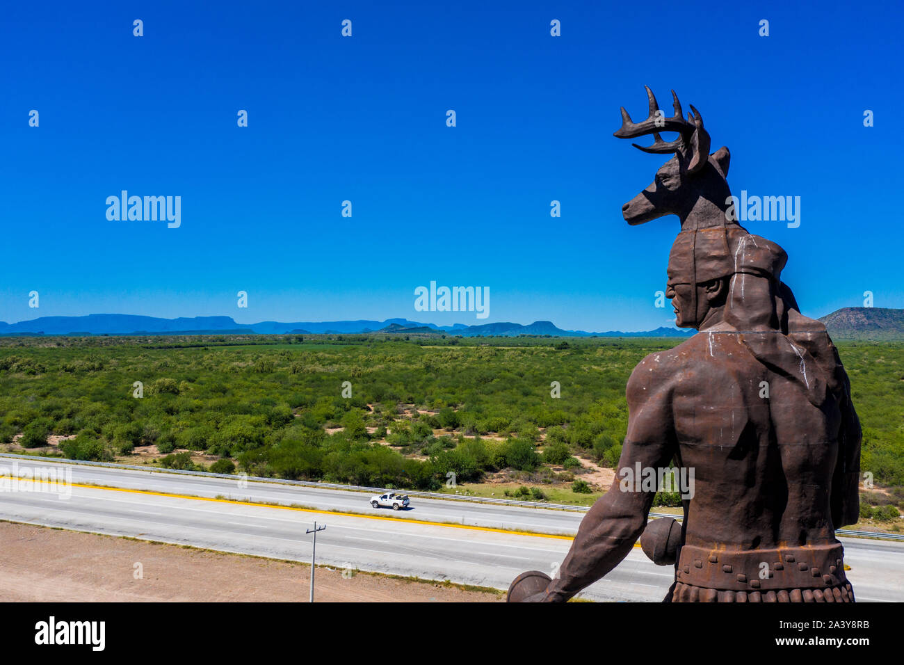 Giant dancing statue Yaqui or dance of the deer of the indigena ethnic ...