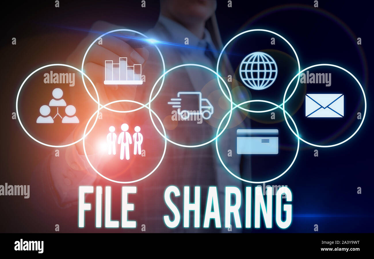 Writing note showing File Sharing. Business concept for transmit files ...