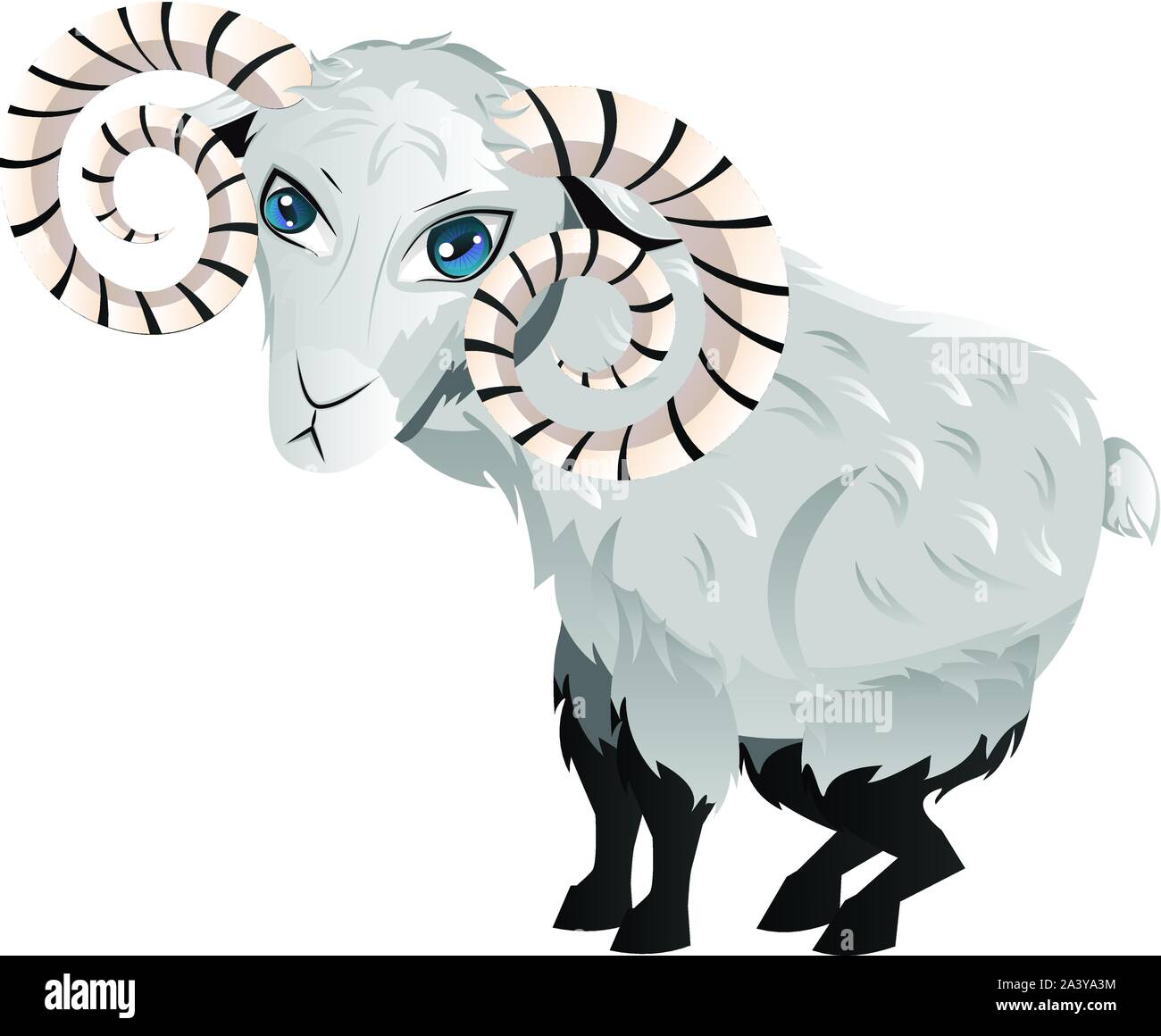 Cute funny cartoon ram illustration on white background Stock Vector ...