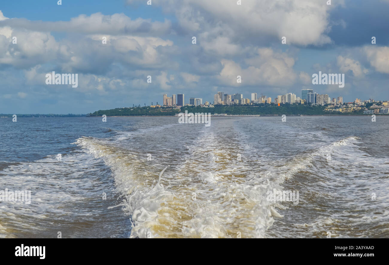 Maputo city skyline , sky line view from a distance on a boat trip to ...