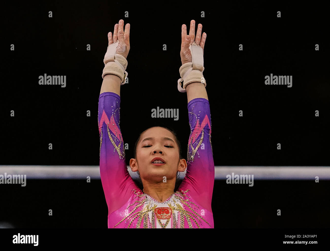Stuttgart, Germany. 10th Oct, 2019. Xijing Tang of China competing in ...