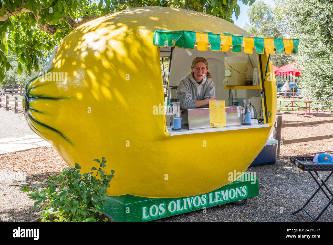 Lemon shaped structure selling lemonade in Los Olivos, California Stock ...
