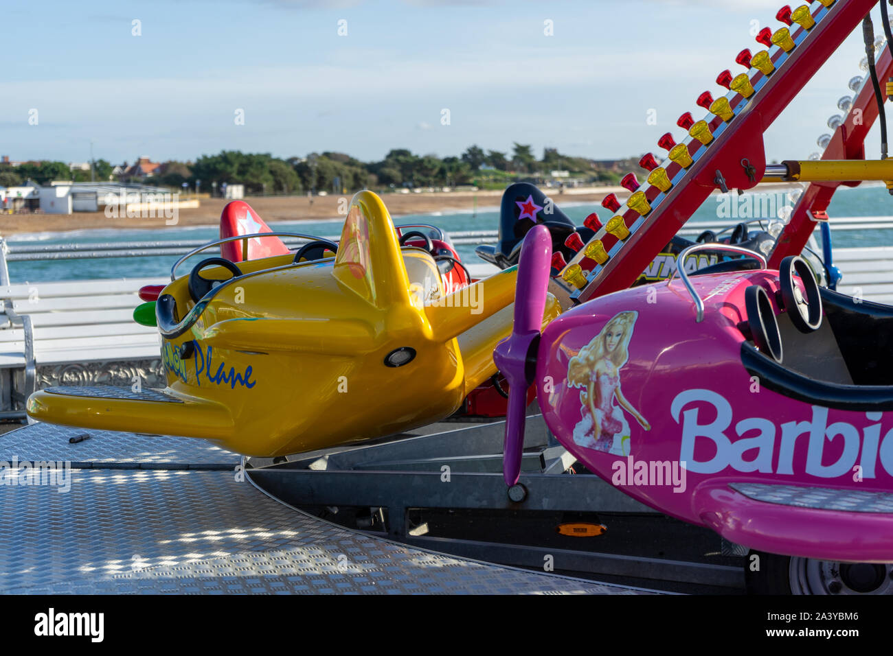 A child's airplane ride at the fair, fairground or amusement park Stock ...