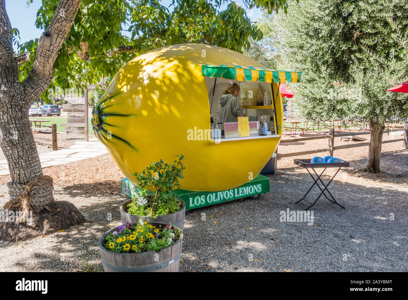 Lemon shaped structure selling lemonade in Los Olivos, California Stock ...