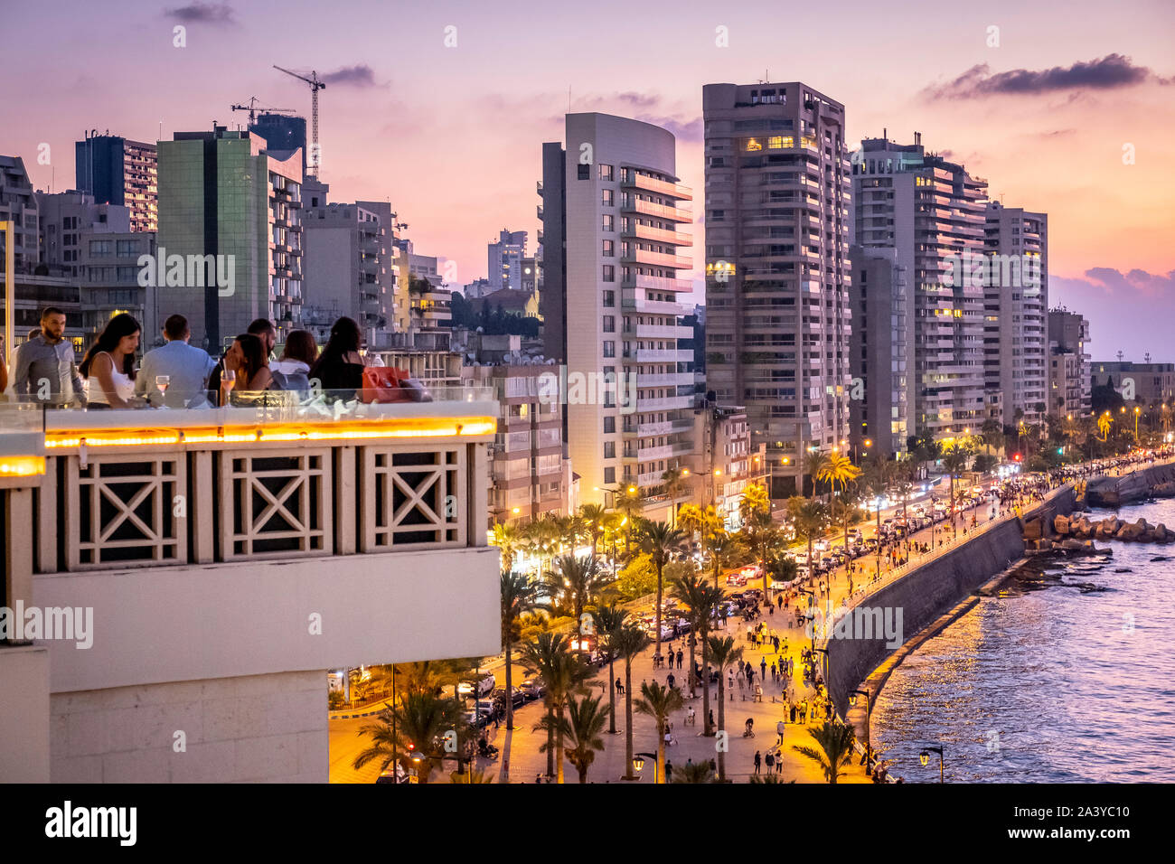 Skyline, View of Corniche from the bar of Bay View Hotel, Beirut ...