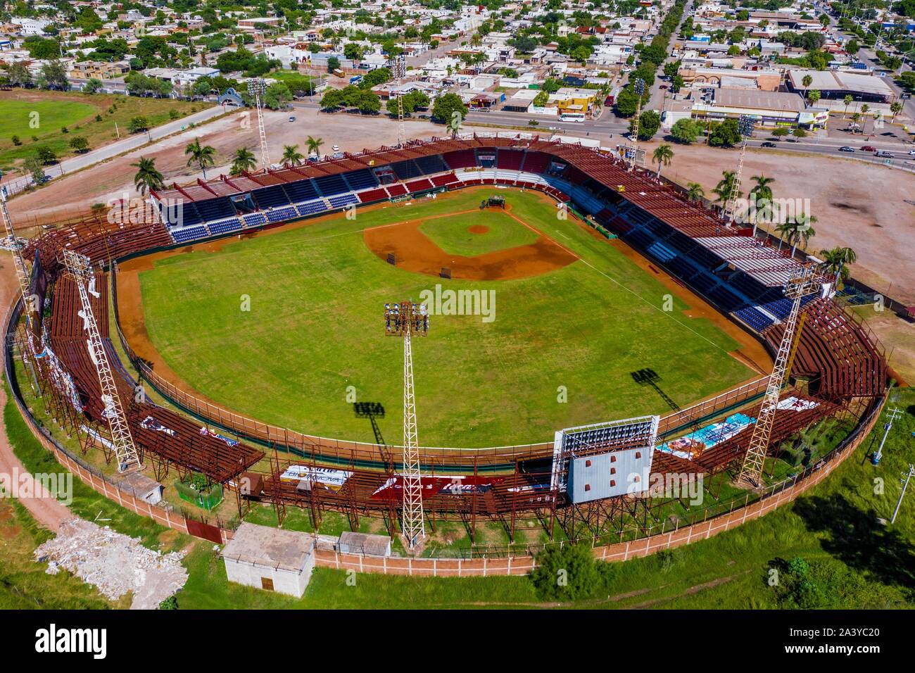 Aerial view, aerial photography of the Navojoa Mayan Baseball Stadium ...